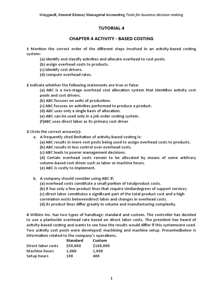 Tutorial 4 - Activity-Based Costing | PDF | Cost | Business