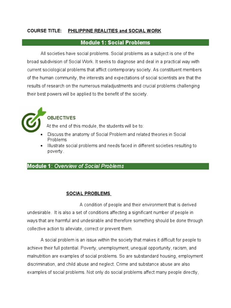 Module 1: Social Problems: Course Title: Philippine Realities and ...