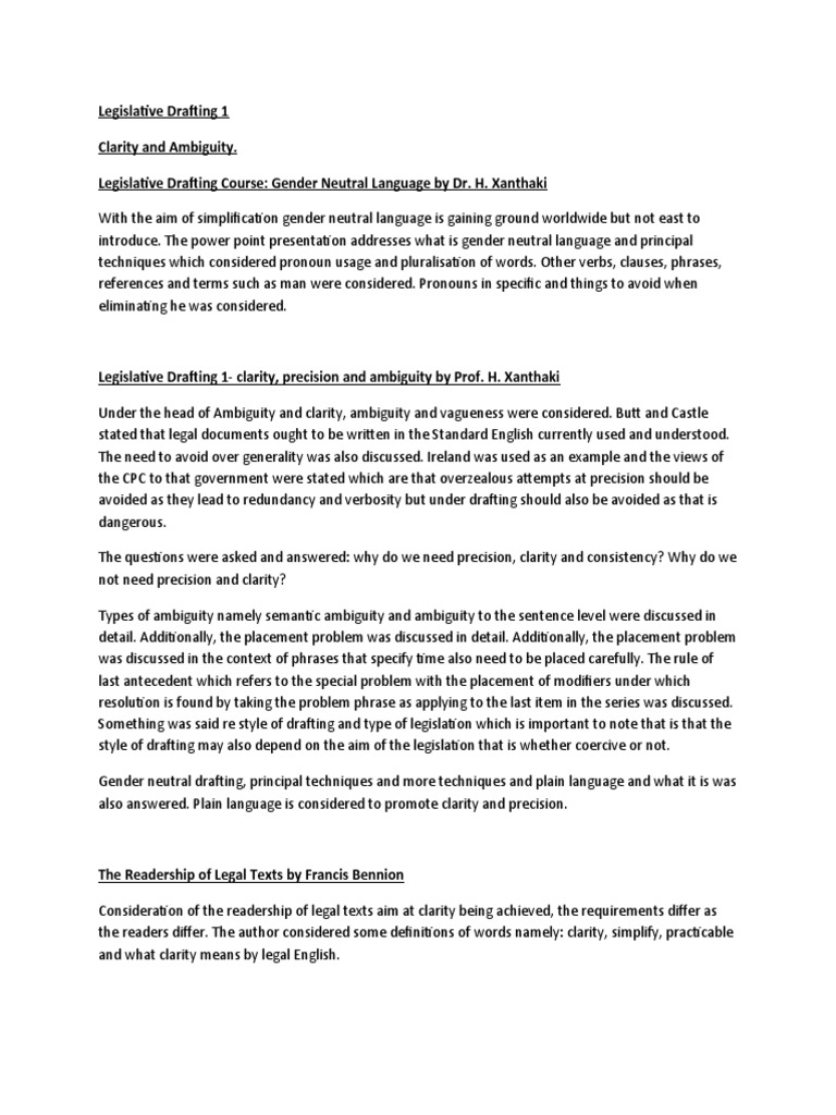 Legislative Drafting 1 Clarity and Ambiguity. Legislative Drafting ...