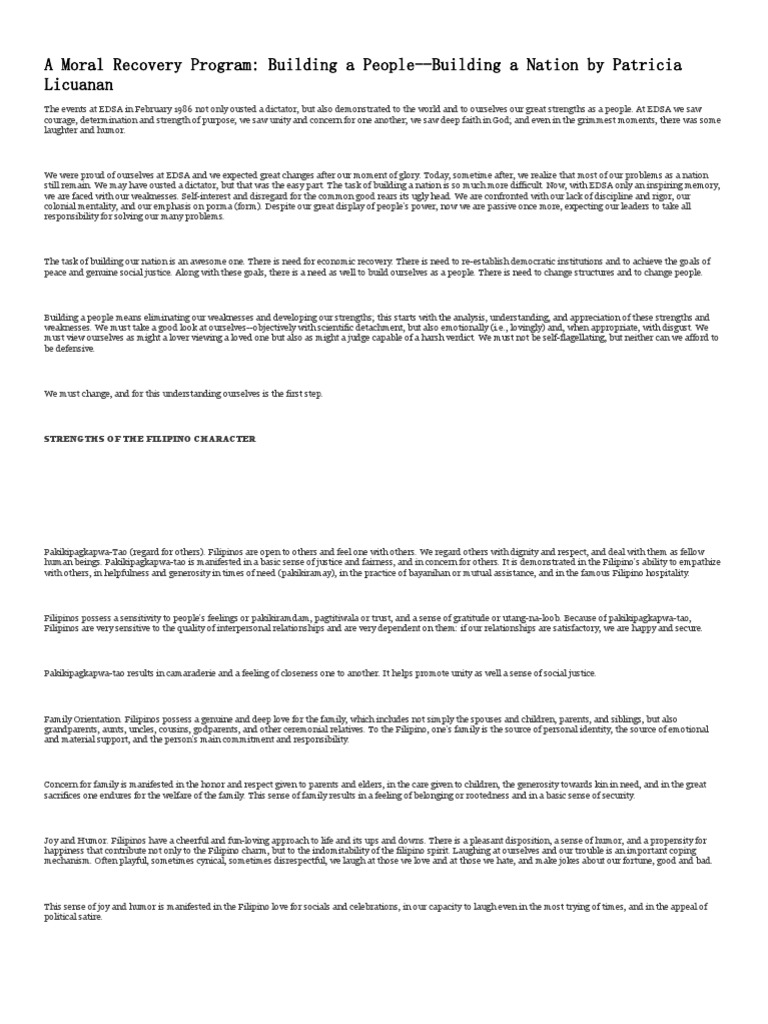 A Moral Recovery Program: Building A People - Building A Nation by ...