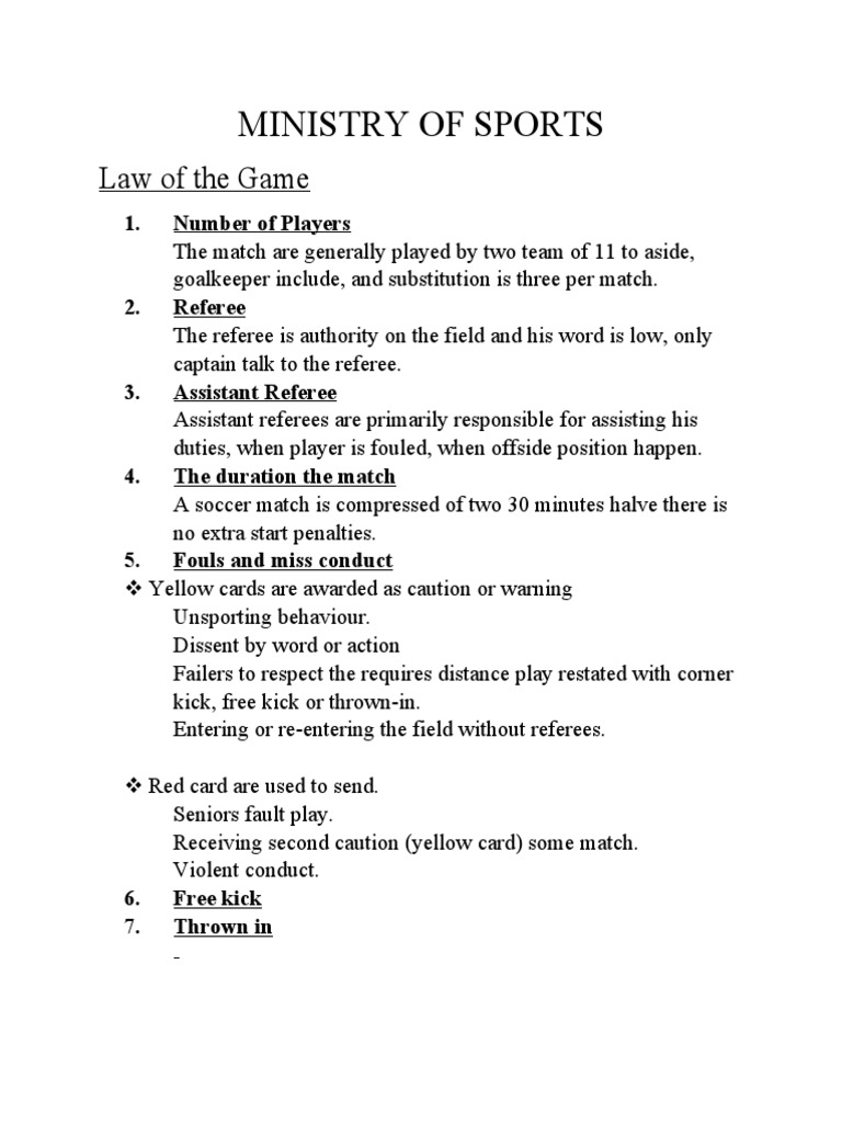Ministry of Sports: Law of The Game | PDF