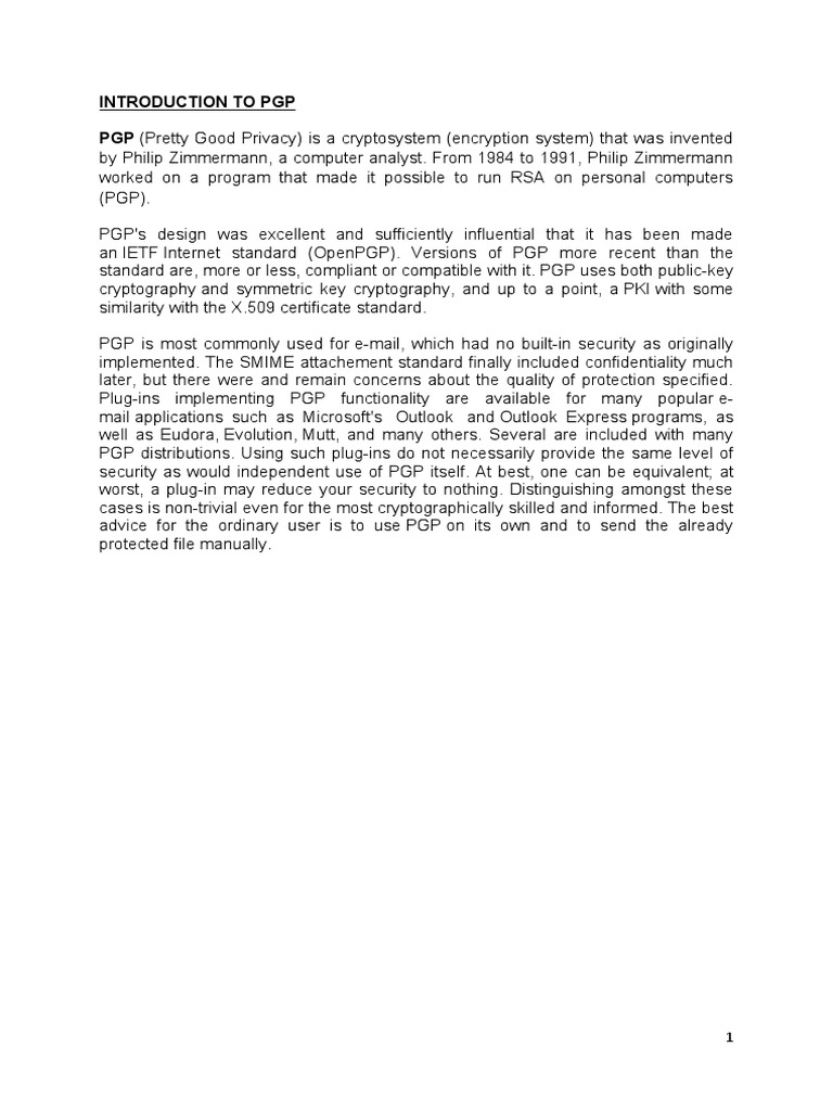 Introduction To PGP PGP (Pretty Good Privacy) Is A Cryptosystem ...