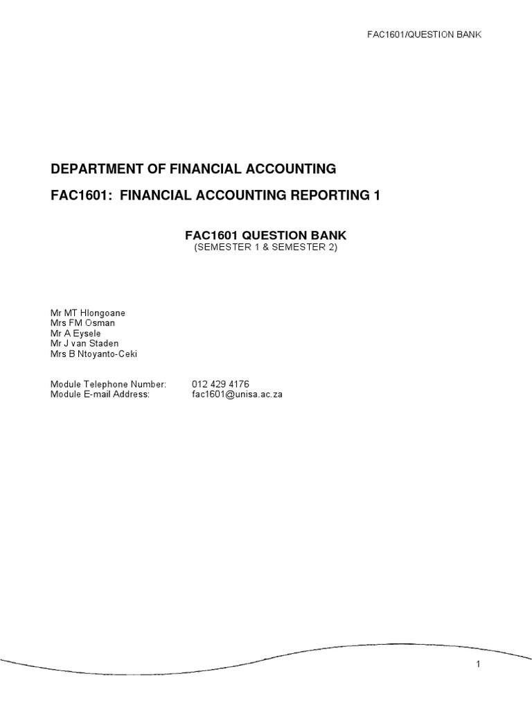 FAC1601 Exam Pack & Solutions by Study Unit | PDF | Depreciation | Balance Sheet