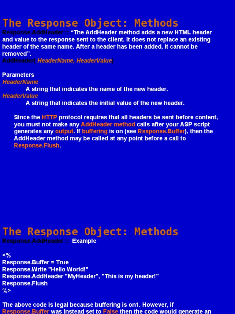 The Response Object: Methods | PDF | Hypertext Transfer Protocol ...