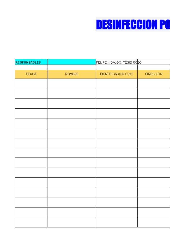 Planilla Desinfeccion | PDF