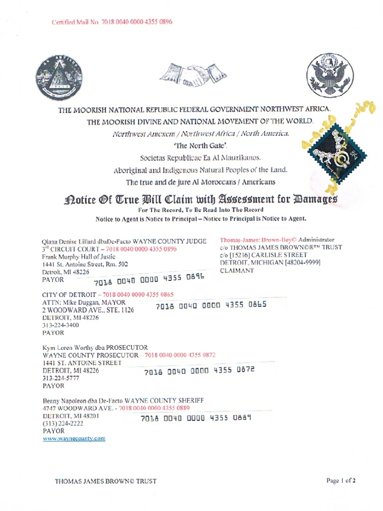 Notice of True Bill Claim City of Detroit | PDF | Lien | Private Law