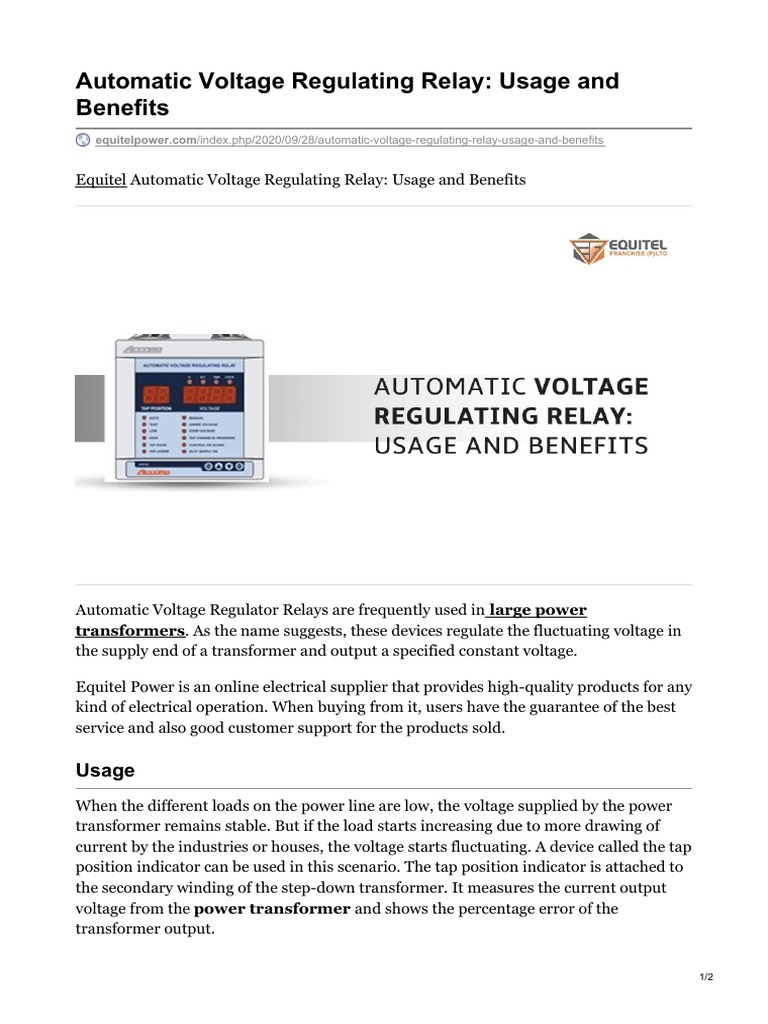 Automatic Voltage Regulating Relay Usage and Benefits | PDF ...