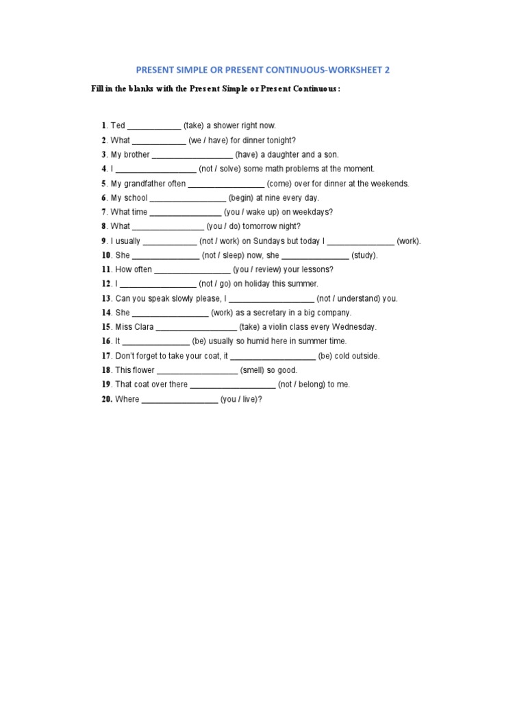 Present Simple or Present Continuous-Worksheet 2 | PDF