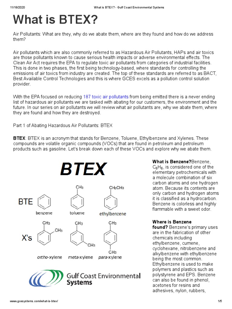 Abating Hazardous Air Pollutants: An In-Depth Look at BTEX | PDF | Toluene | Benzene