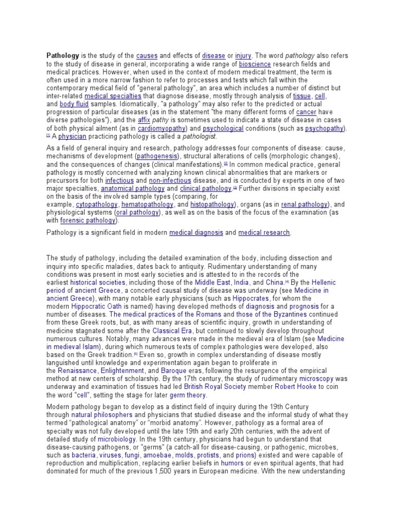 The Development of Pathology: From Ancient Examinations of Disease to a ...