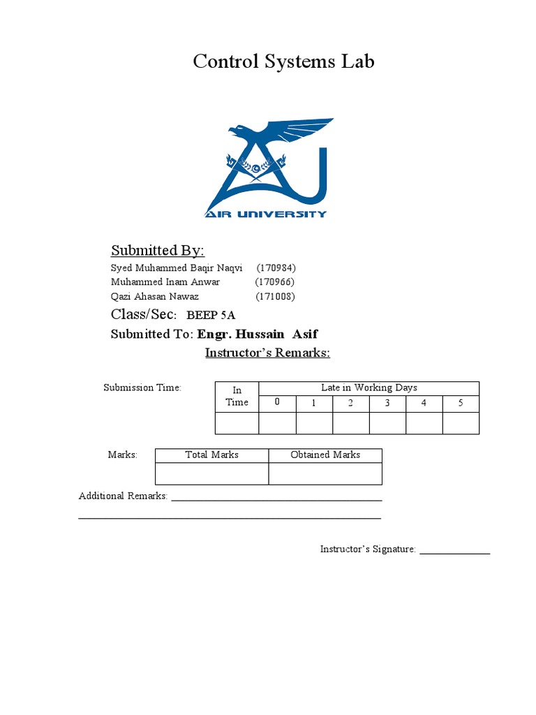 Control Systems Lab: Submitted by | PDF