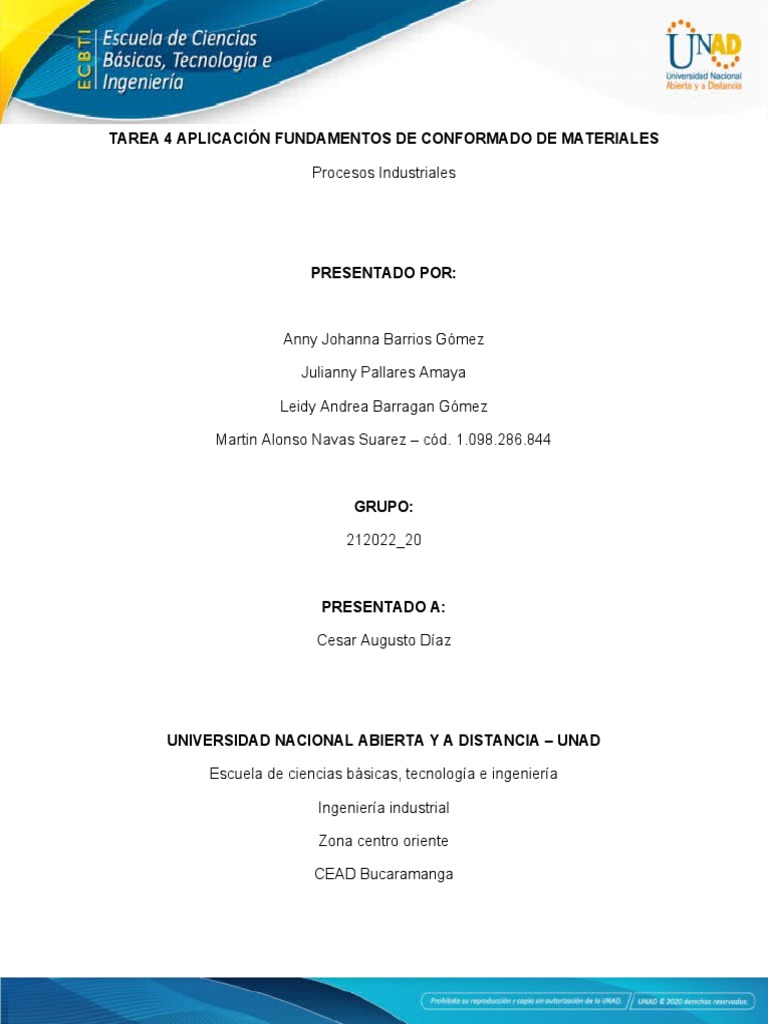 Tarea 4 Aplicación Fundamentos de Conformado de Materiales - Grupo 212022 - 20 - Colaborativo ...