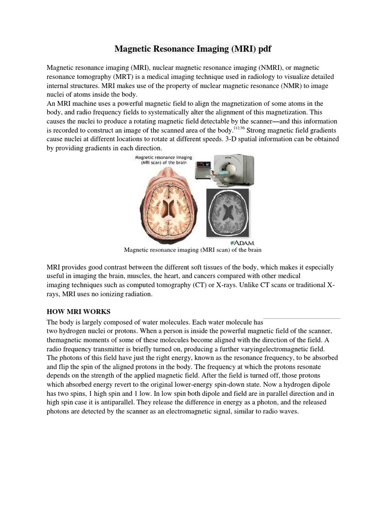 Magnetic Resonance Imaging MRI | PDF | Magnetic Resonance Imaging | Ct Scan