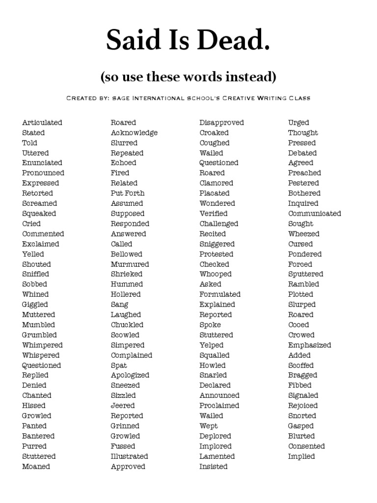 Said Is Dead.: (So Use These Words Instead) | PDF | Language Arts ...
