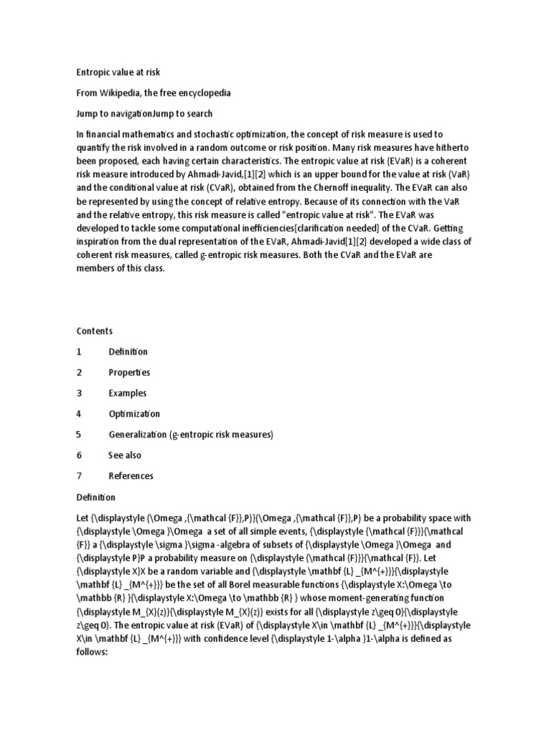 Entropic Value at Risk | PDF | Probability Theory | Statistical Theory