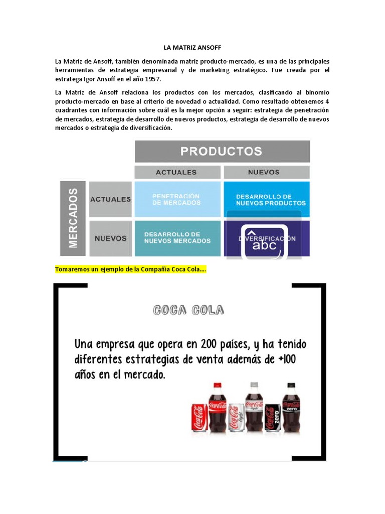 La Matriz Ansoff - Coca Cola | PDF