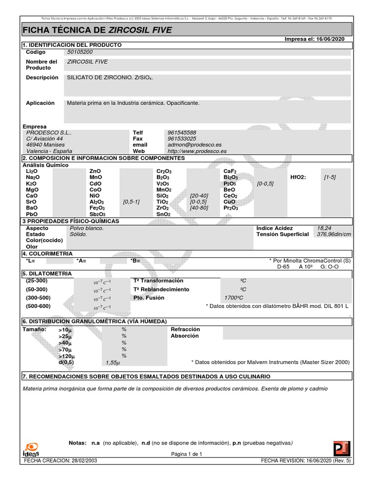 ZIRCOSIL FIVE - Rev00519620 | PDF | Ciencias fisicas | Química