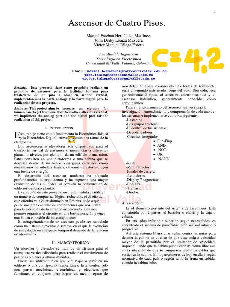 Ascensor de 4 pisos | PDF | Ascensor | Corriente eléctrica