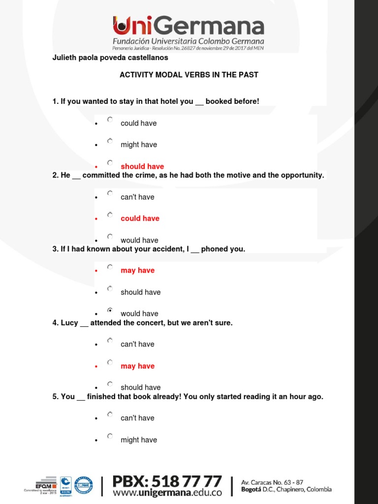 Past Modal Verbs Practice Exercises | PDF | Mystery, Thriller & Crime ...