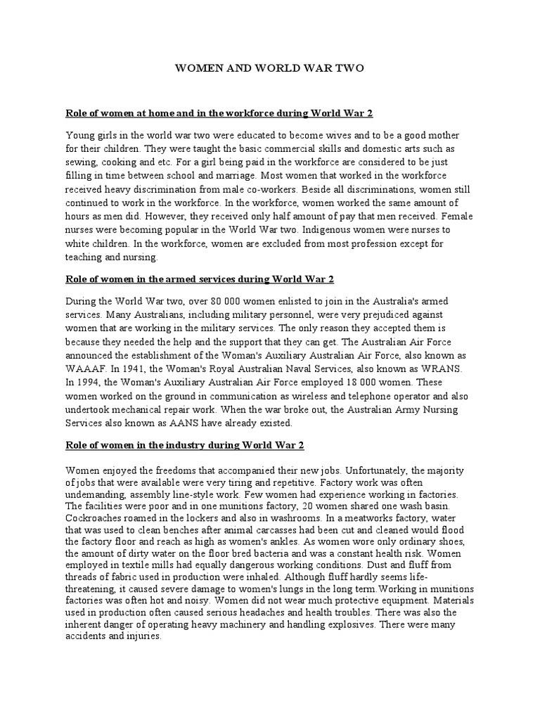Women and World War Two | PDF | Factory | Nursing