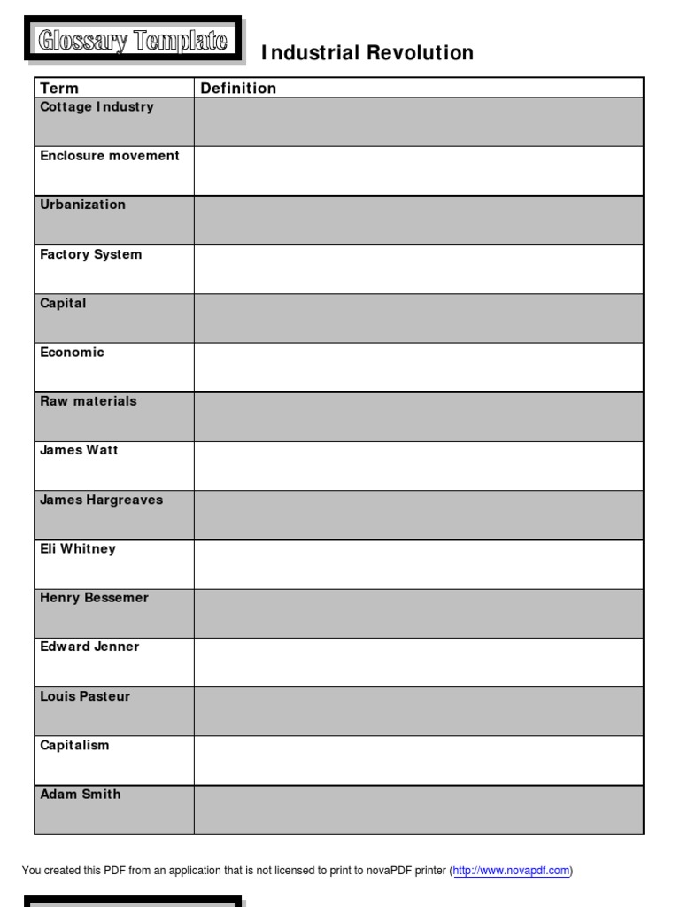 Industrial Revolution Vocabulary Guide | PDF