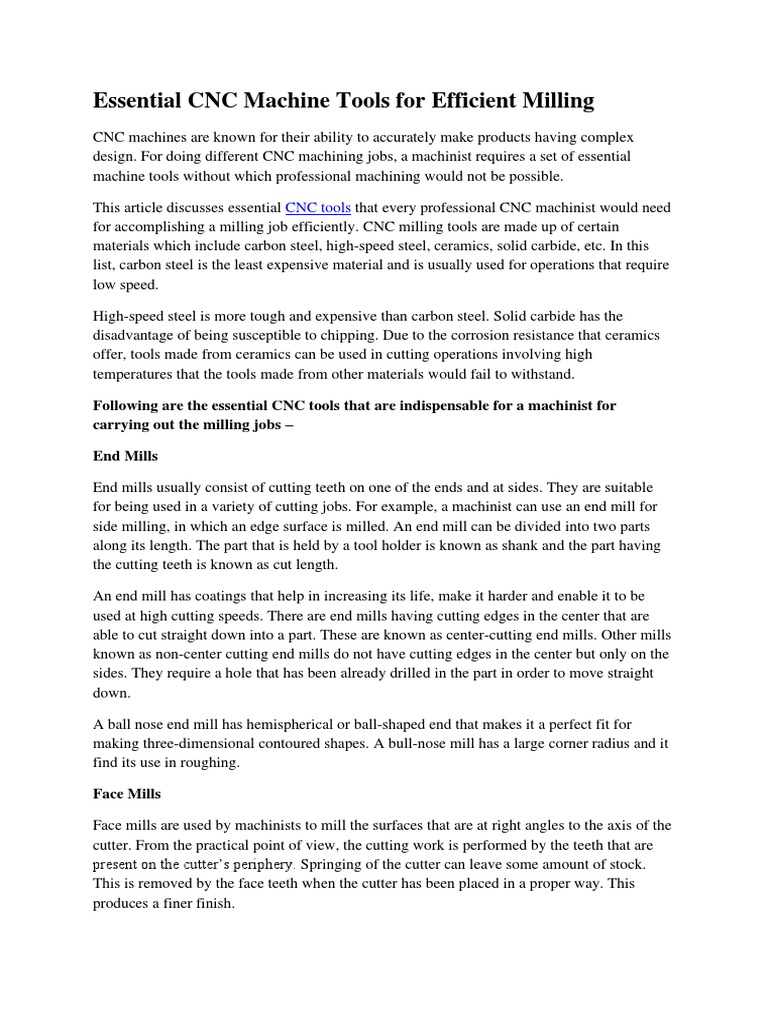 Essential CNC Machine Tools For Efficien PDF | PDF | Metals | Crafts