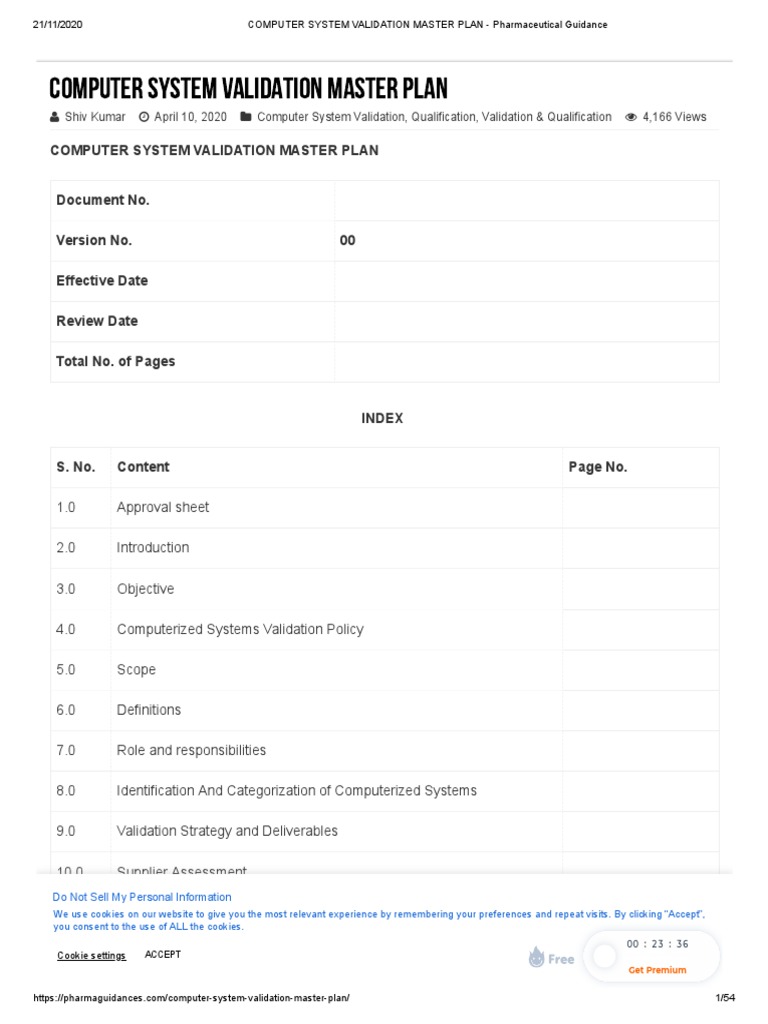 COMPUTER SYSTEM VALIDATION MASTER PLAN - Pharmaceutical Guidance | PDF | Verification And ...