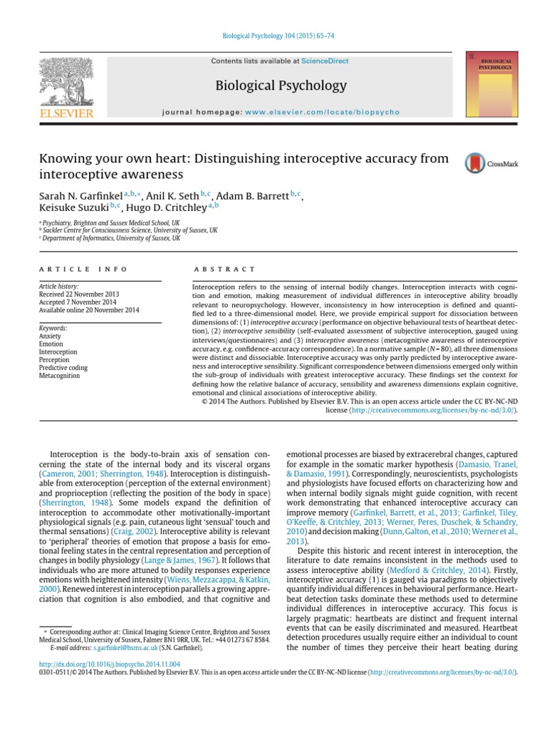 Knowing Your Own Heart Distinguishing Interoceptive Accuracy From ...