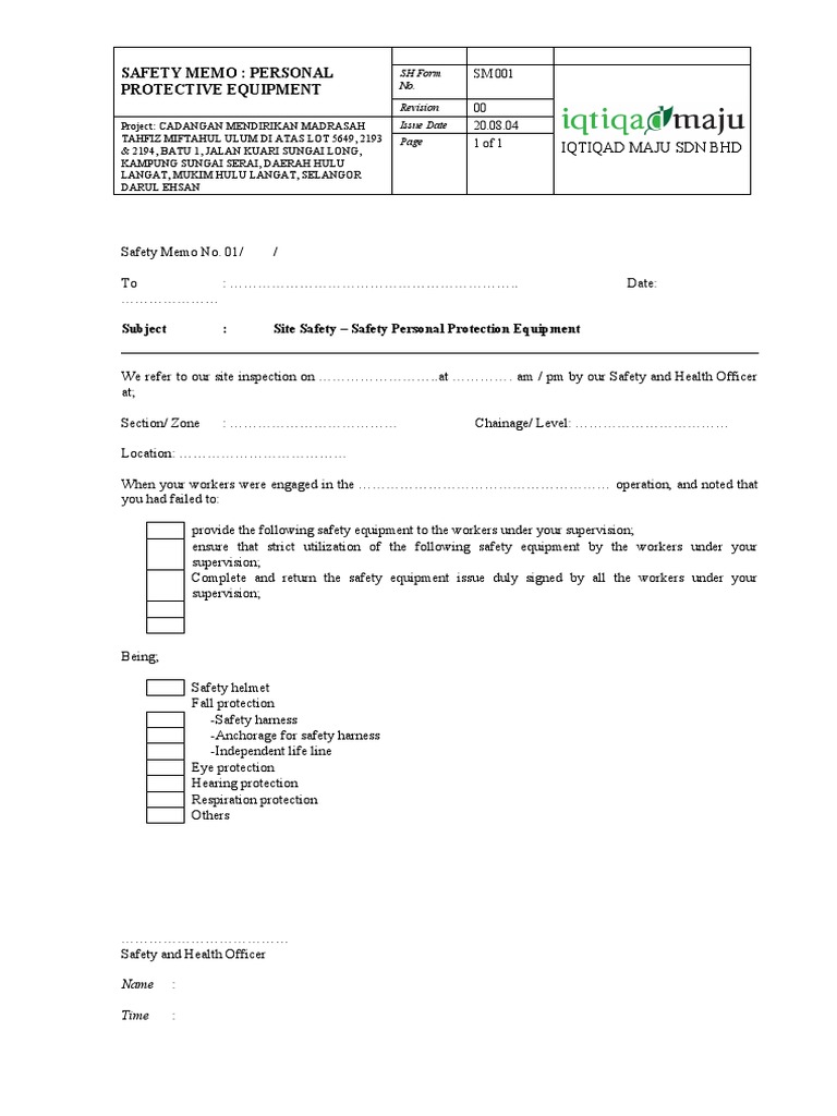 Safety Memo 001 (IMSB) | PDF | Personal Protective Equipment | Working ...
