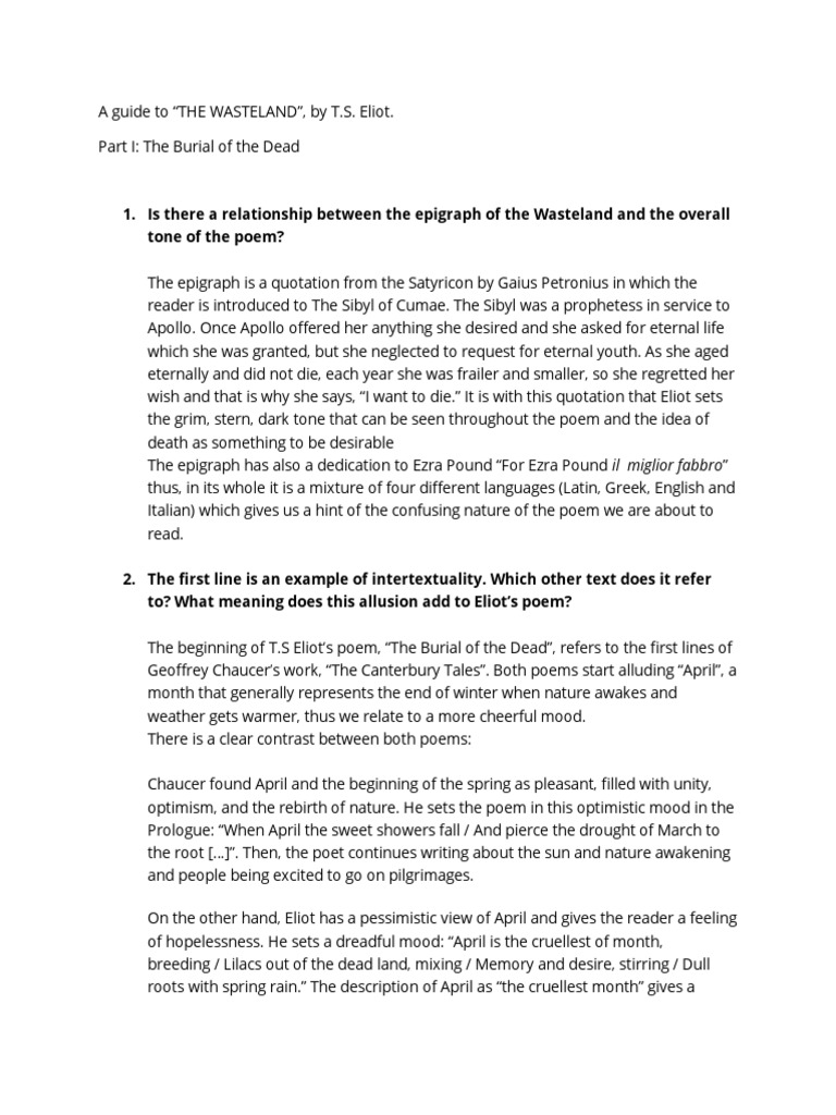 Analysis - The Wasteland | PDF | Poetry