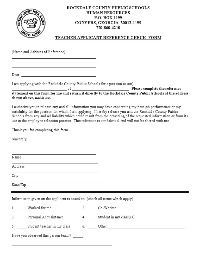 Teacher Reference Check Form | PDF | Classroom Management | Change
