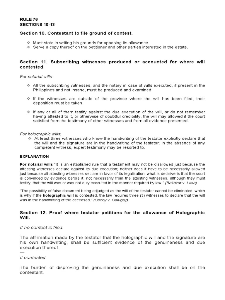 Section 10. Contestant To File Ground of Contest.: Rule 76 SECTIONS 10 ...