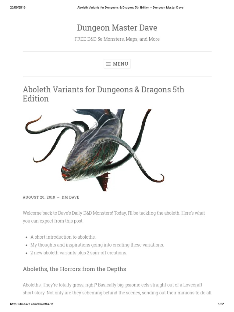 Aboleth Variants For Dungeons & Dragons 5th Edition - Dungeon Master ...