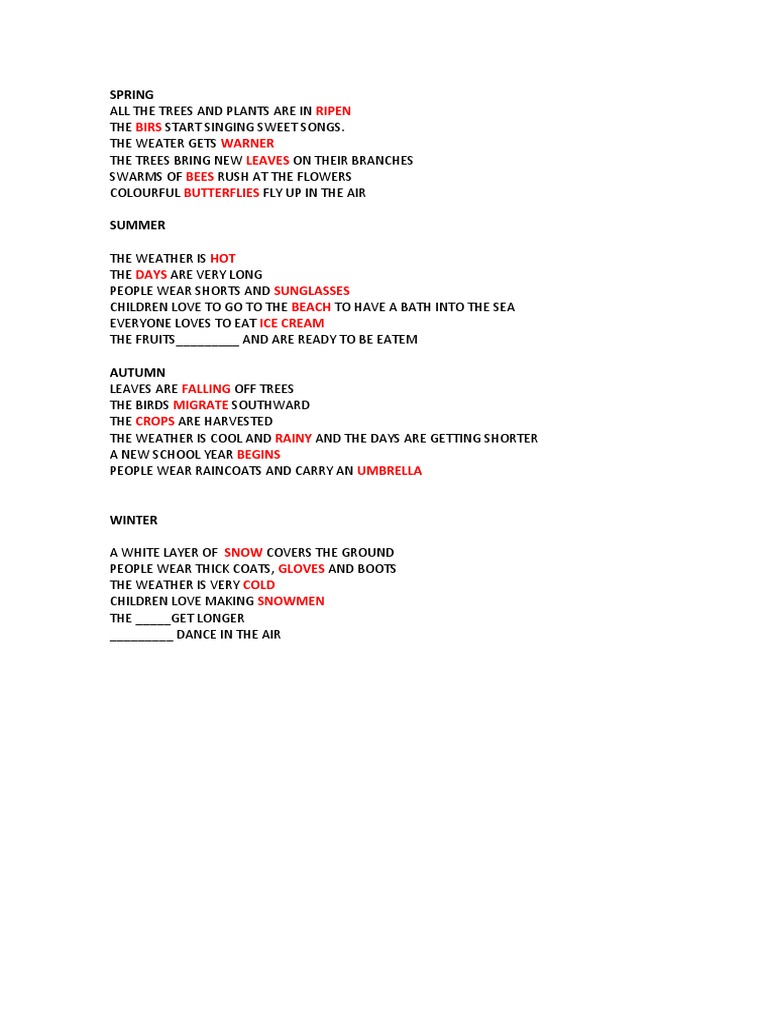 Describing The Four Seasons | PDF