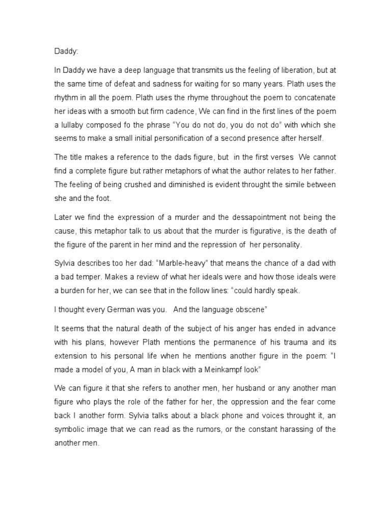 Sylvia Plath's "Daddy": Themes of Oppression | PDF