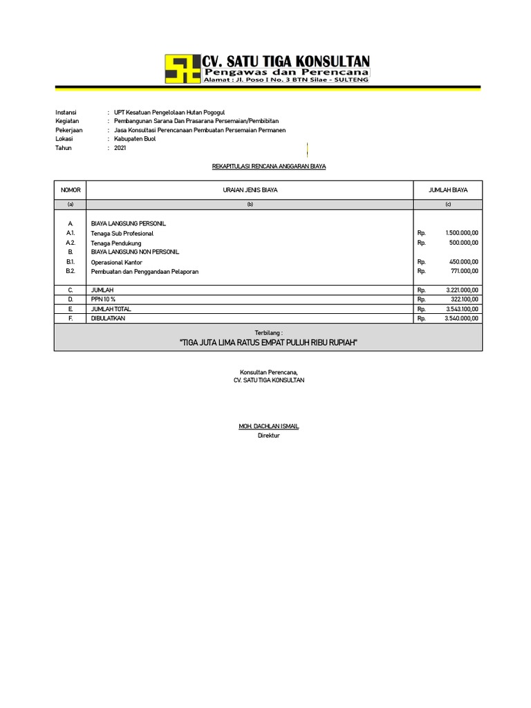 RAB Konsultan Perencanaan Persemaian | PDF