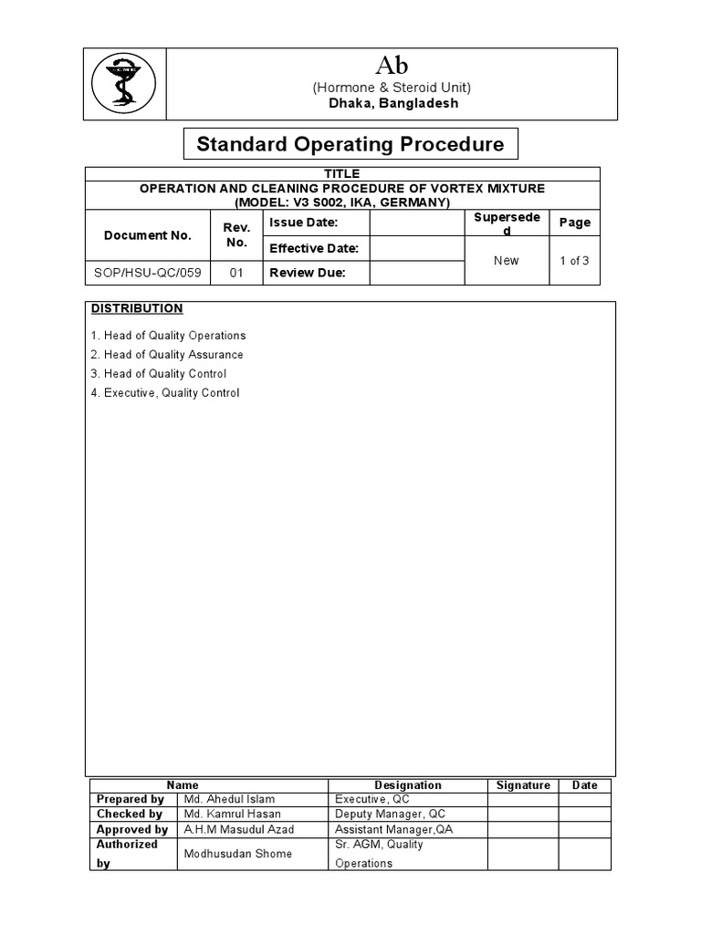 SOP - Vortex Mixture - 059 | PDF | Business | Technology & Engineering