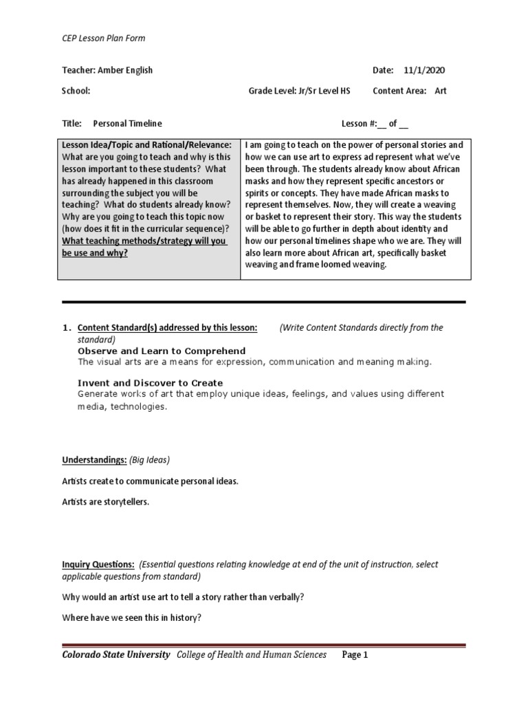 Personal Timeline Lesson Plan 1 | PDF | Lesson Plan ...