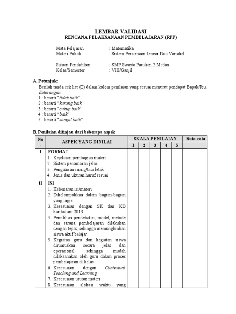 Lembar Validasi RPP | PDF