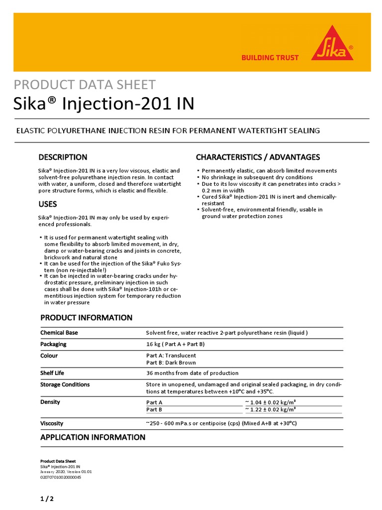 Sika Injection-201in PDF | PDF | Viscosity | Pump