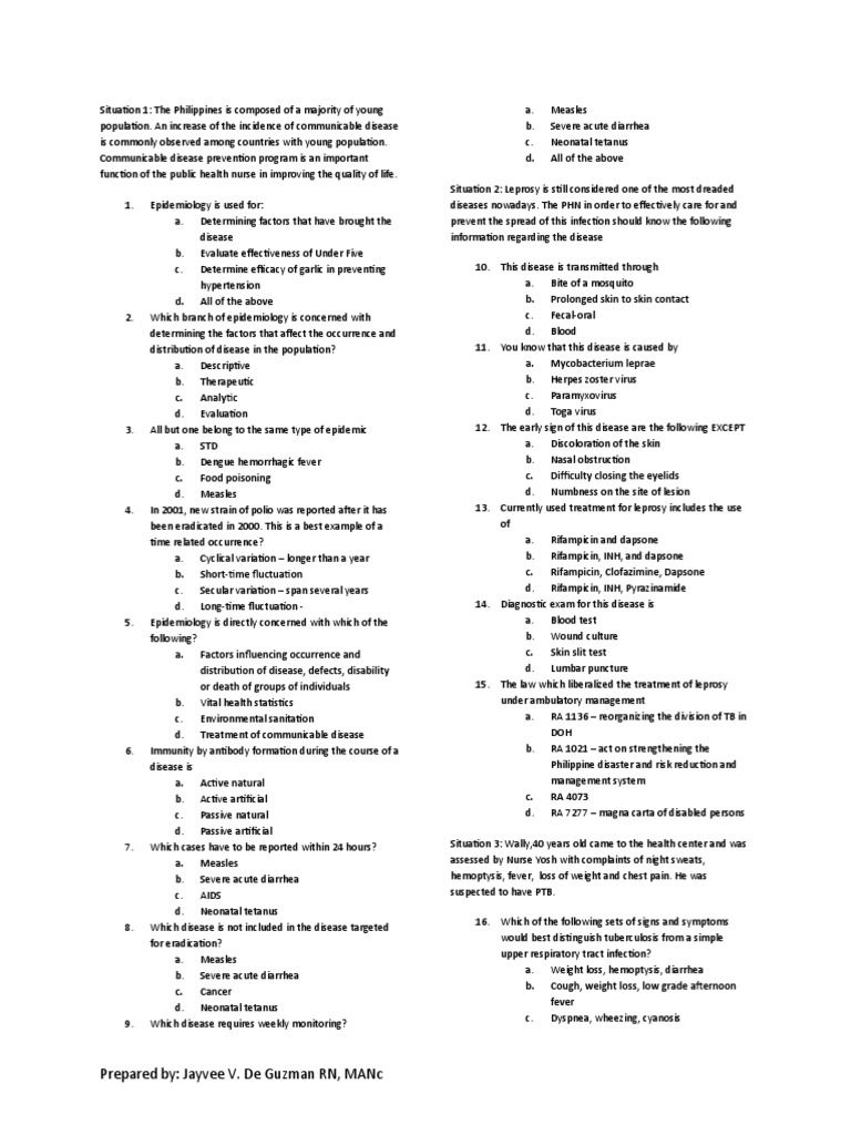 CHN Post Test 1 | PDF | Infection | Tuberculosis