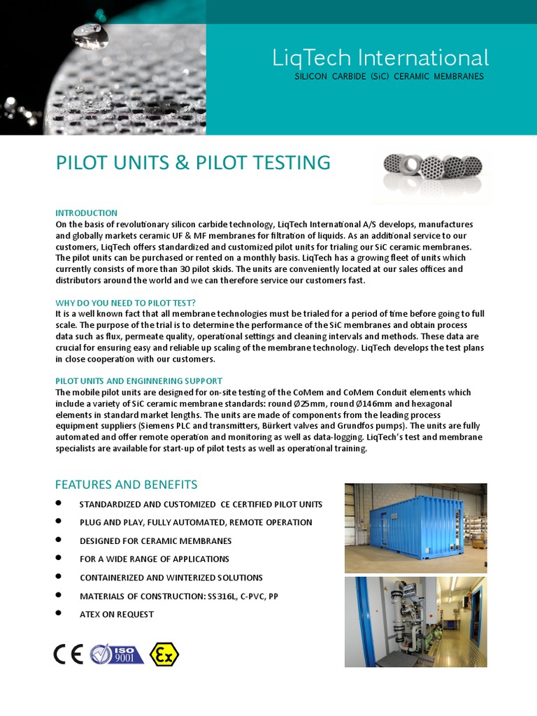 Pilot Units From LiqTech - v2 PDF | PDF | Membrane | Membrane Technology