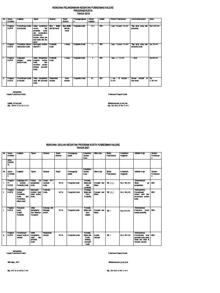 RPK Program Kusta 2019 N Ruk 2021 | PDF