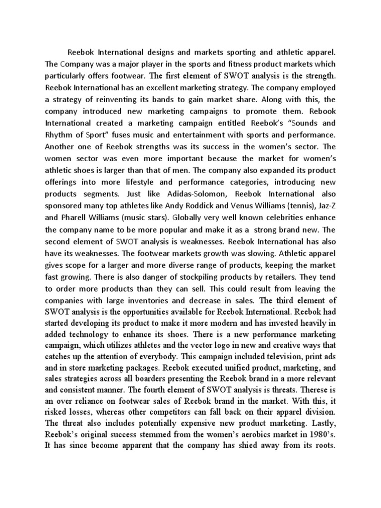 SWOT Analysis Reebok | PDF | Swot Analysis | Brand