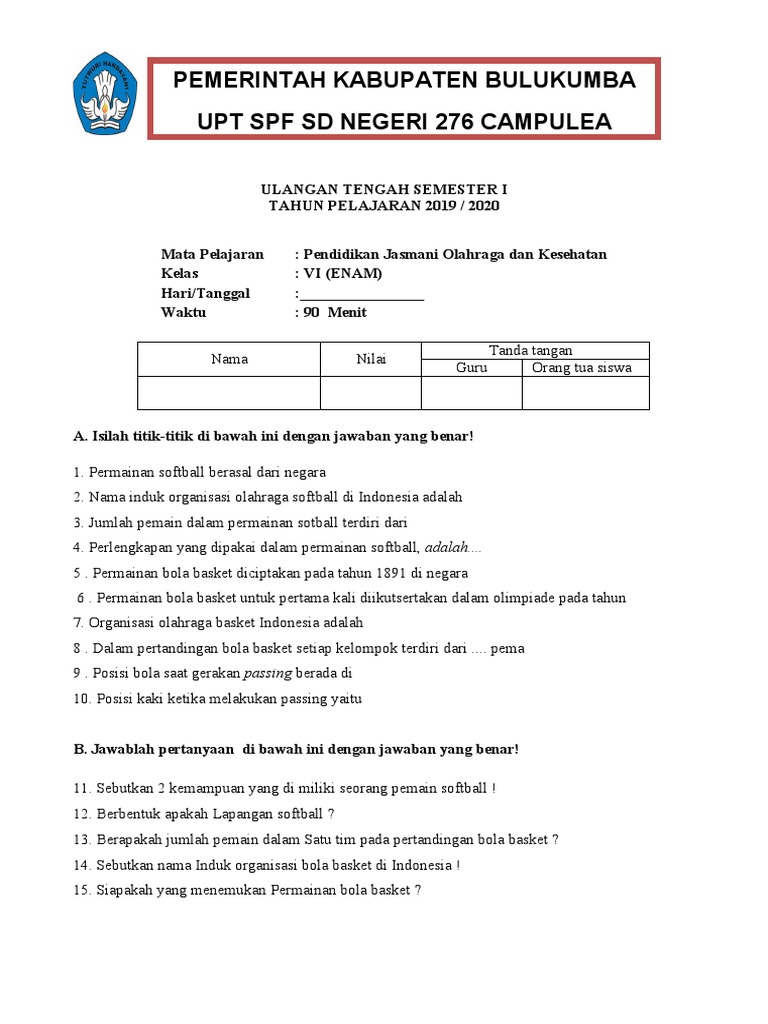 Uts Kelas 6 | PDF