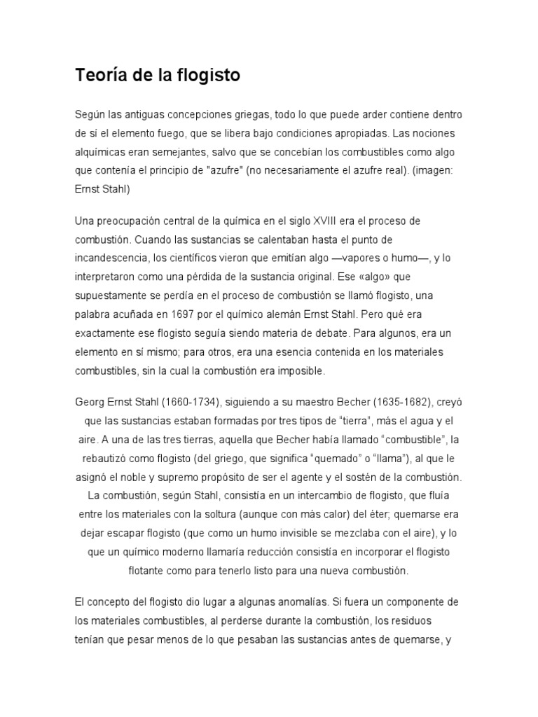 La teoría del flogisto y el desarrollo de la química como ciencia ...