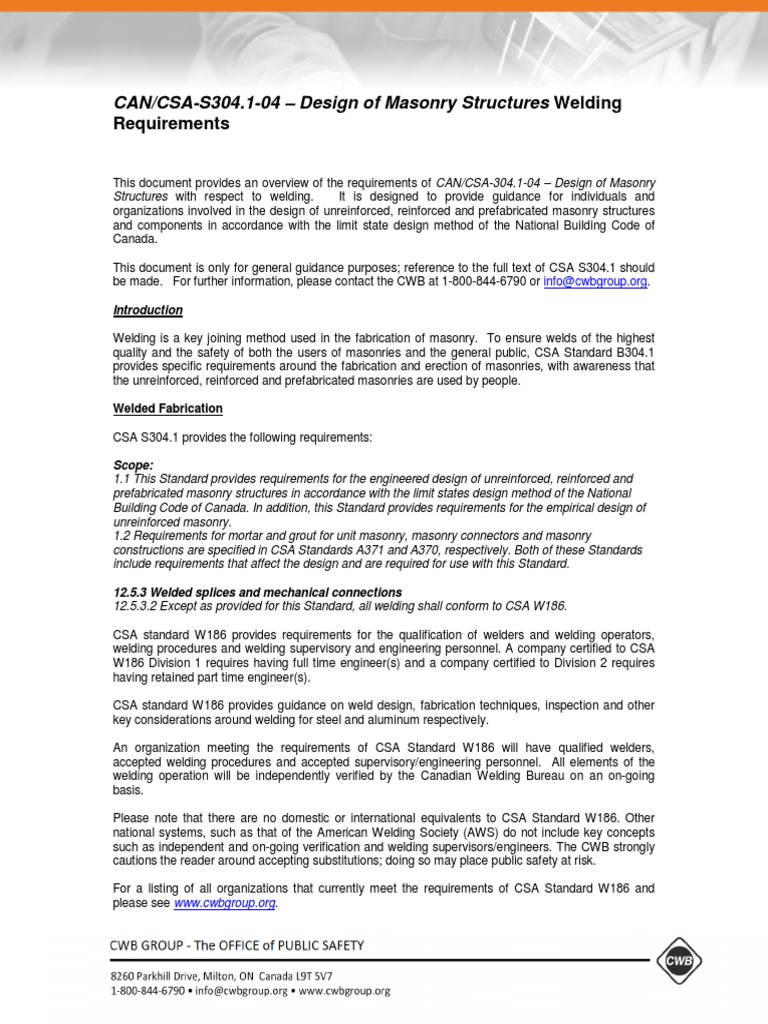 Welding Requirements for CSA S304.1 | PDF | Business