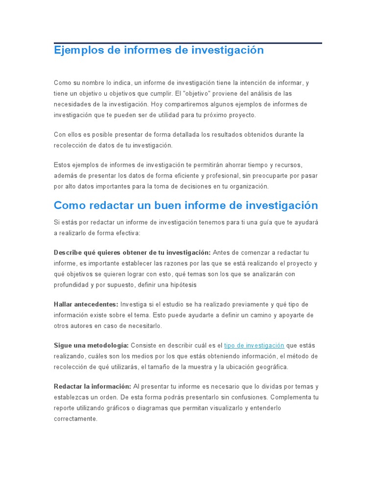 Ejemplos de Informes de Investigación | PDF | Información | Toma de ...
