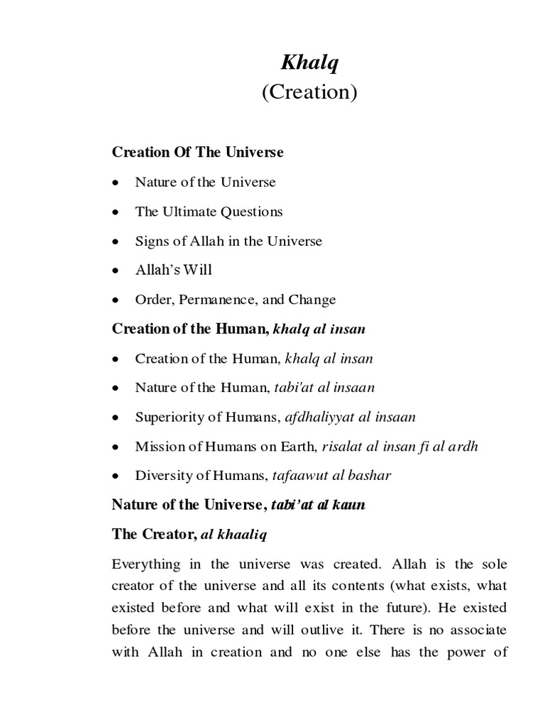 Khalq (Creation) | PDF | Creationism | Human