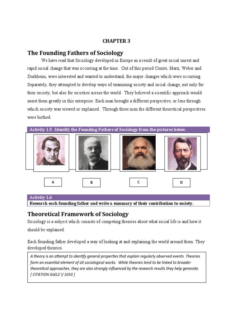 Activity 1.5-Identify The Founding Fathers of Sociology From The ...